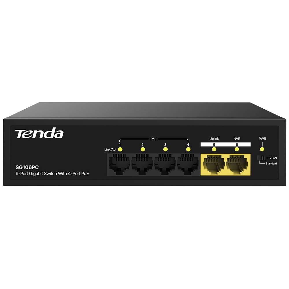 Коммутатор Tenda SG106PC неуправляемый PoE, 6 портов 6x1 Гбит/с, PoE 4х ...